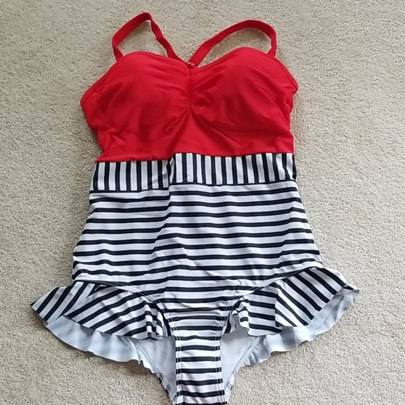 Modcloth | Swim | Haute In The Hamptons Pc Swimsuit Red Black White ...